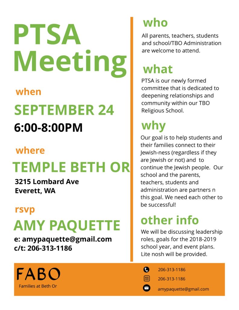 PTSA meeting - Temple Beth Or